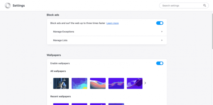 Opera 55: New Settings Page