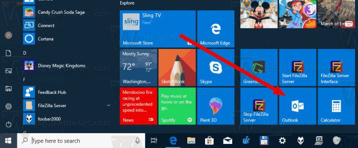 Pin Email Accounts to Start Menu in Windows 10