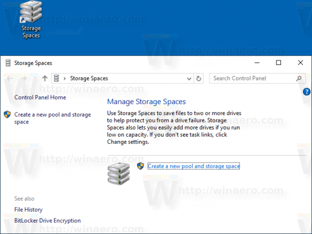 Create Storage Spaces Shortcut in Windows 10
