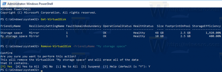 Delete Storage Space from Storage Pool in Windows 10