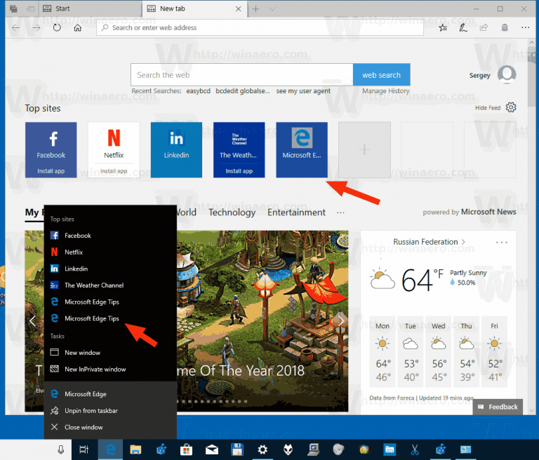 Disable Frequent Top Sites in Microsoft Edge in Windows 10