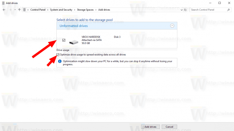 Add Drive to Storage Pool of Storage Spaces in Windows 10