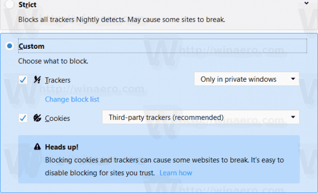 Firefox 65: New Content Blocking Settings