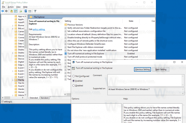 Disable Numerical Sorting In File Explorer In Windows 10