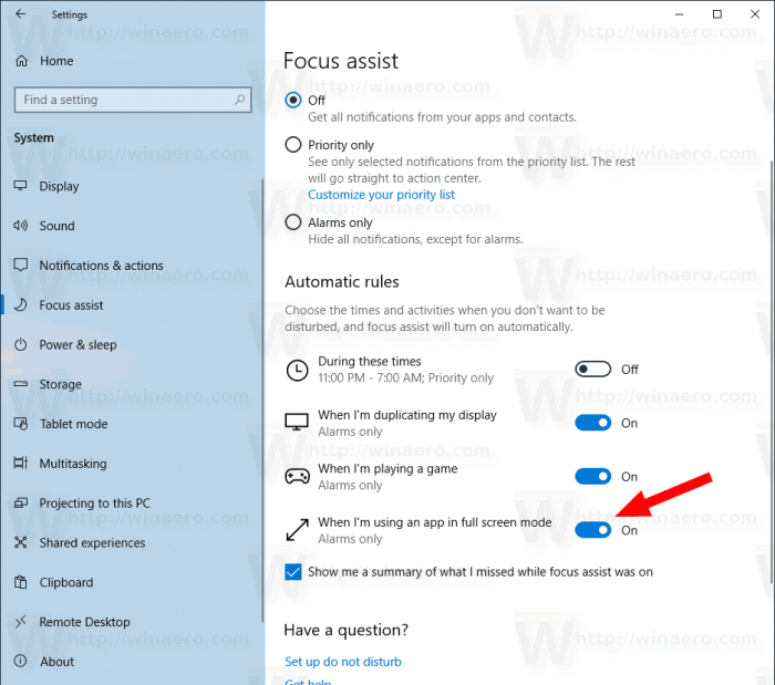 Automatically Turn on Focus Assist for Full Screen Apps in Windows 10