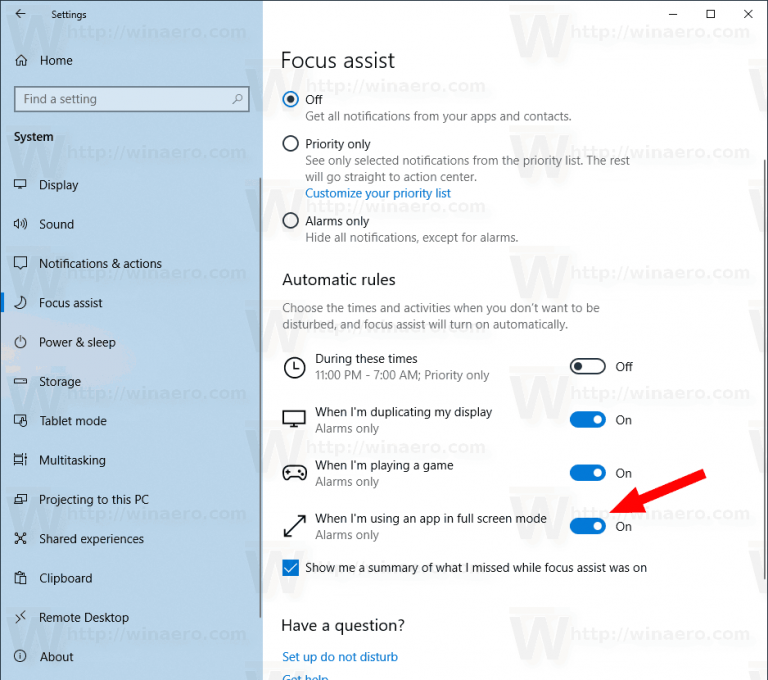 Automatically Turn on Focus Assist for Full Screen Apps in Windows 10