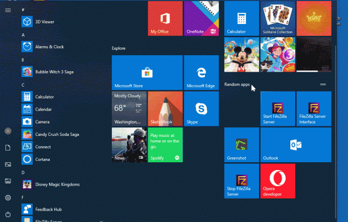 Unpin Group Of Tiles from Start Menu in Windows 10