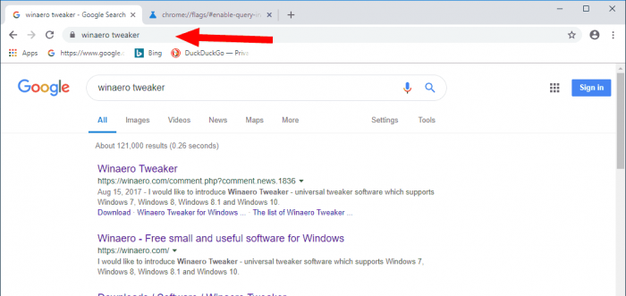 Turn On or Off Query in Omnibox in Google Chrome