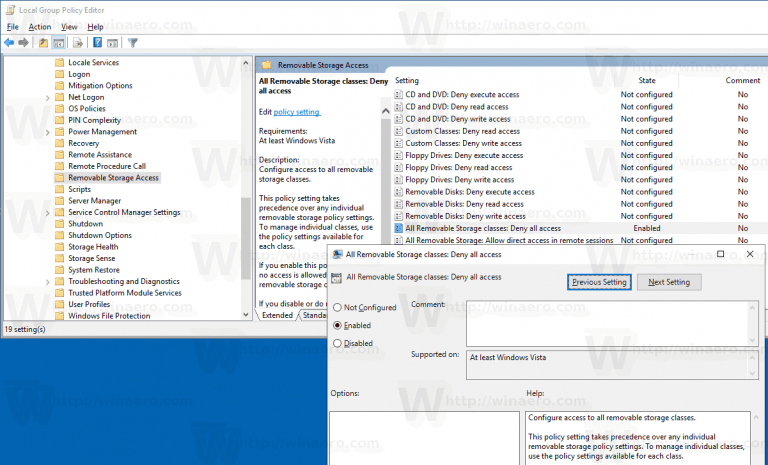 Disable Access To All Removable Storage Devices In Windows 10