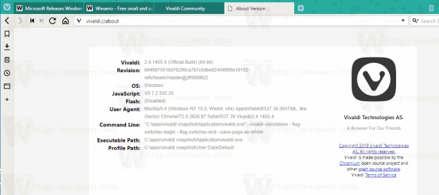 Vivaldi 2.4: Bookmark Selected Tabs (Snapshot 1455.4)