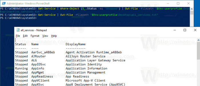 Save List of Services to File in Windows 10