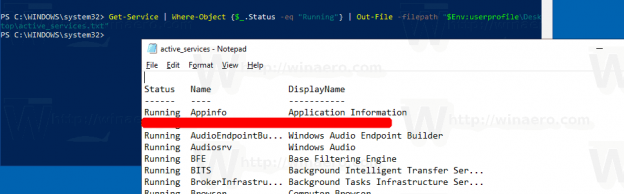 Save List of Services to File in Windows 10
