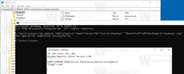 Backup And Restore Sticky Keys Settings In Windows 10 