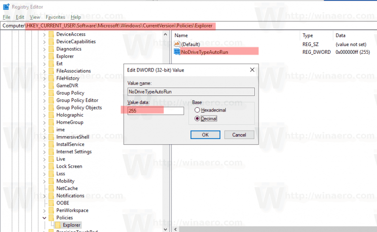 Disable AutoPlay for All Drives in Windows 10