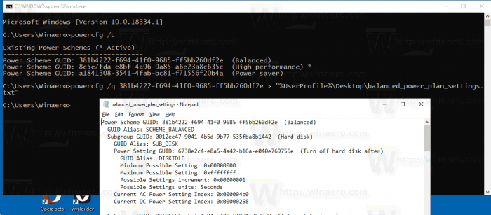 Save Power Plan Settings to Text File in Windows 10