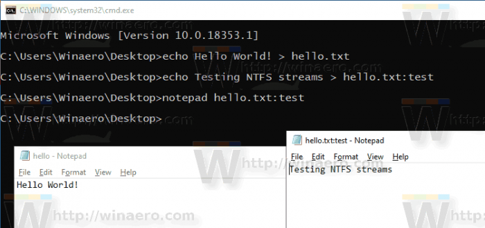 Alternative NTFS Streams in Windows 10