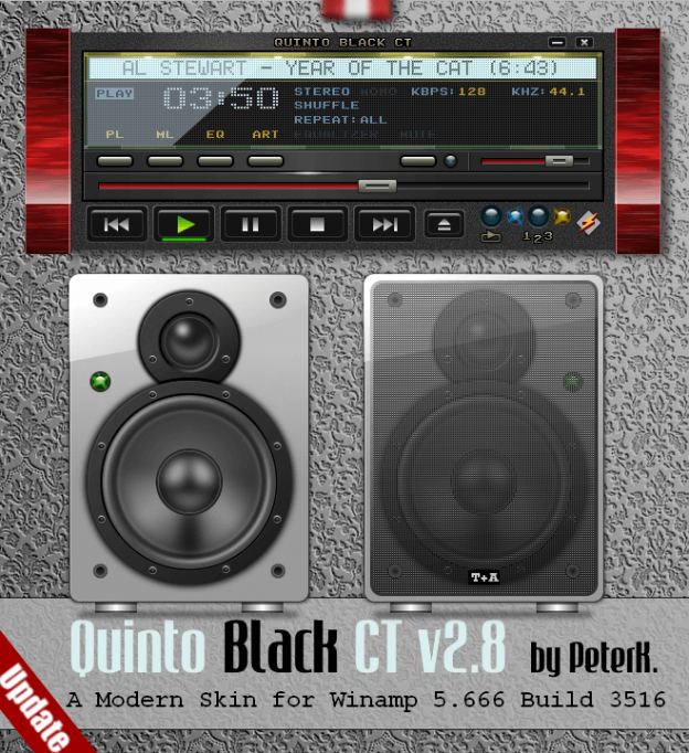 Quinto Black CT v2.8 for Winamp adds cool speakers