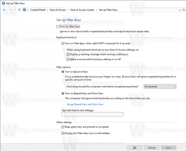 Enable Or Disable Filter Keys In Windows 10