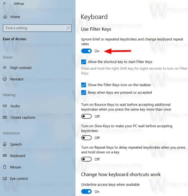 Enable Or Disable Filter Keys In Windows 10