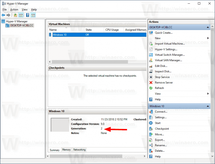 Find Generation of Hyper-V Virtual Machine in Windows 10