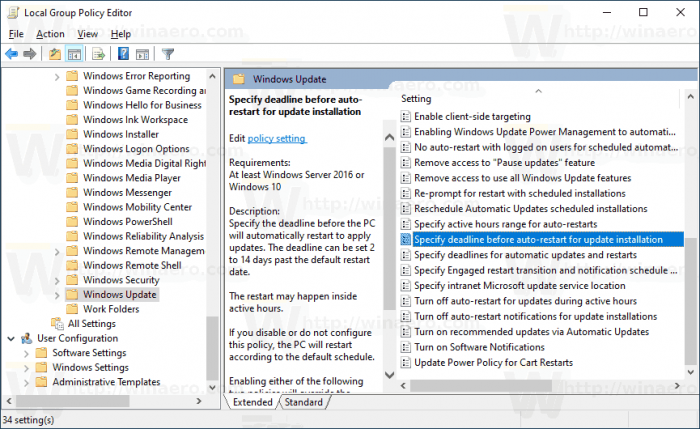 Set Deadline Before Auto-Restart for Update in Windows 10