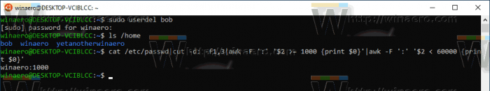 Remove User from WSL Linux in Windows 10