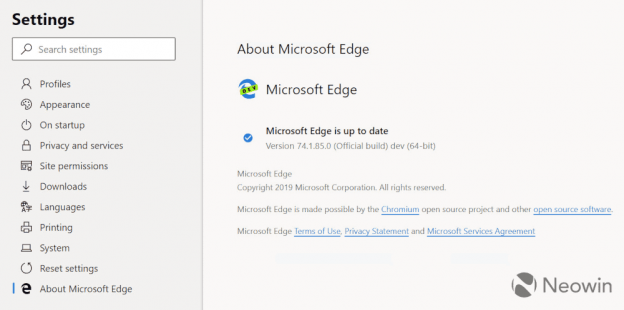 User Interface Screenshots of Chromium-based Microsoft Edge