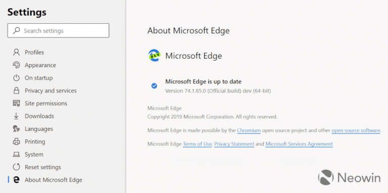User Interface Screenshots of Chromium-based Microsoft Edge