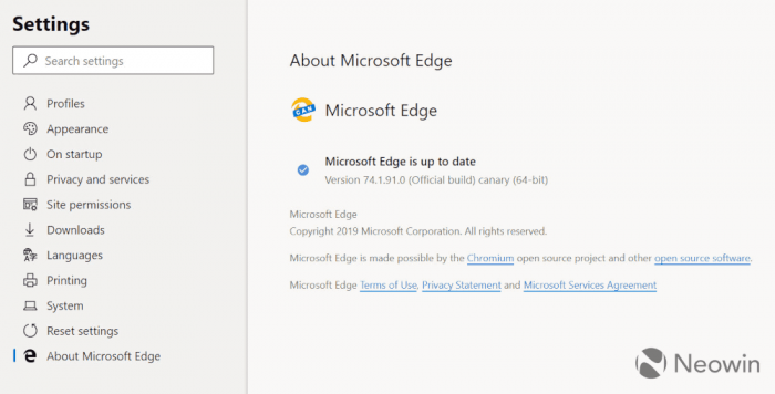 User Interface Screenshots of Chromium-based Microsoft Edge