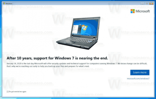 Disable End of Support Notifications in Windows 7