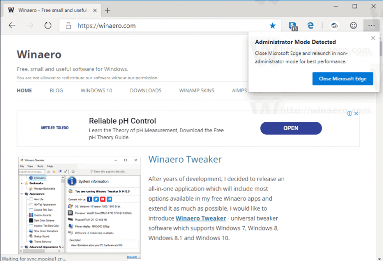 Microsoft Edge Chromium Warns When Running as Administrator