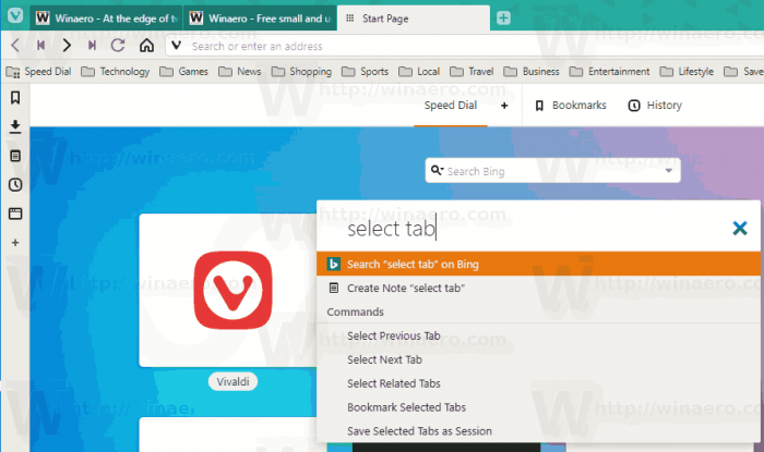 Vivaldi 2.5: New Tab Selection Commands (Snapshot 1503.4)