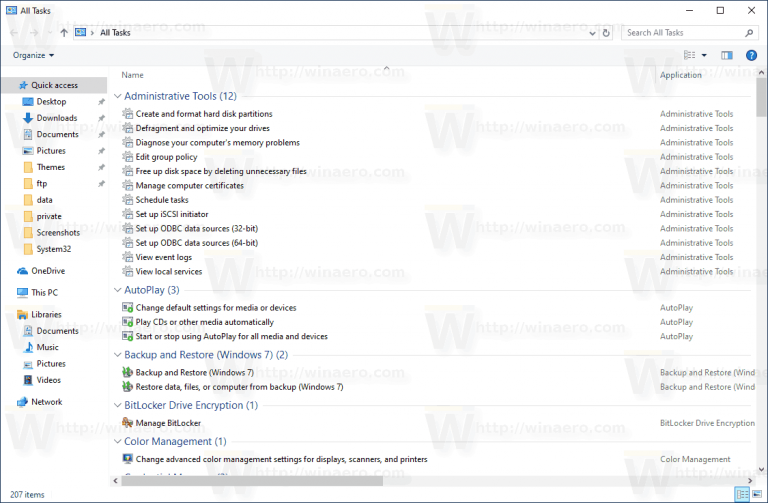 Add All Tasks to Control Panel in Windows 10