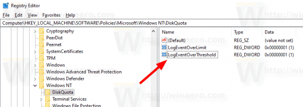 Log Disk Quota Limit and Warning Level Exceeded Events in Windows 10