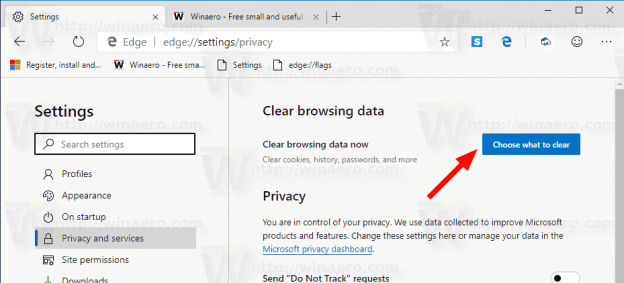 Enable New Clear Browsing Data Dialog in Microsoft Edge