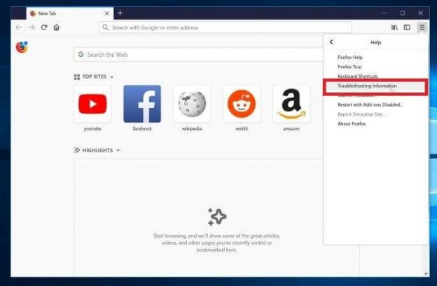Refresh Firefox in Windows 10