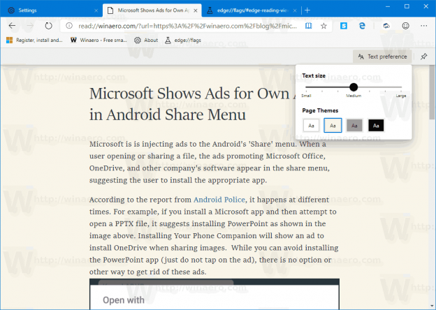 Microsoft Edge Receives Reading View Text Options