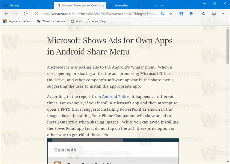 Microsoft Edge Receives Reading View Text Options
