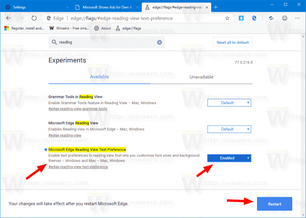 Microsoft Edge Receives Reading View Text Options