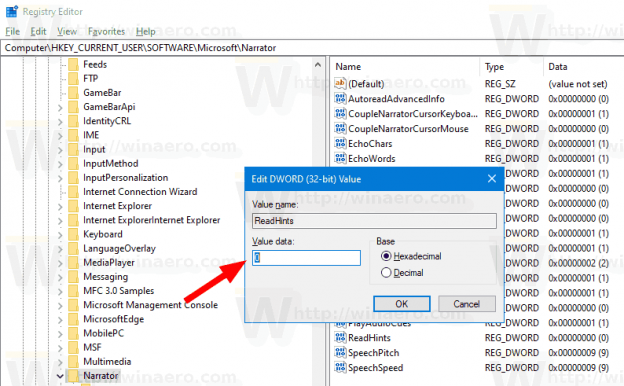 Turn Off or On Narrator Interaction Hints for Buttons and Controls