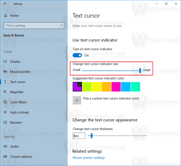 Change Text Cursor Indicator Size In Windows 10