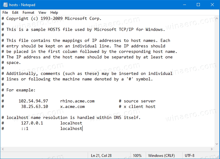 Reset Hosts File Back To Defaults In Windows