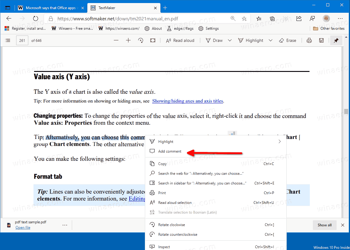 How To Add Text Comments In Pdf Document In Microsoft Edge All In One