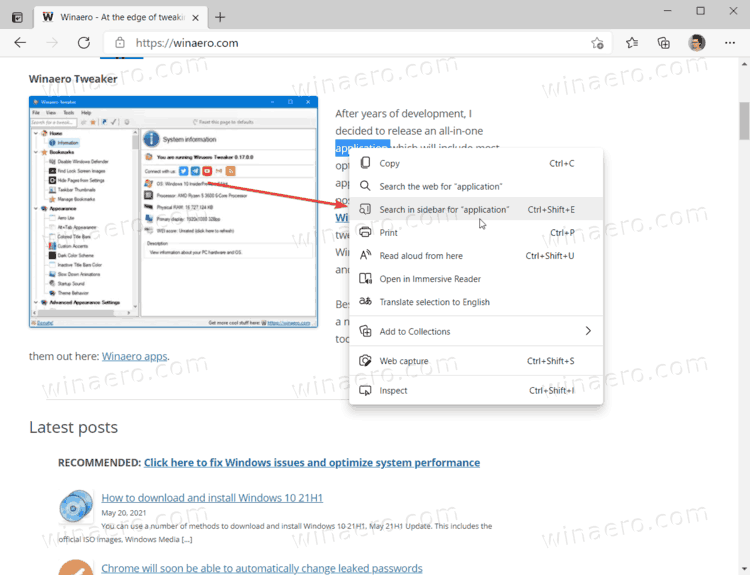 How To Remove Search In Sidebar Context Menu In Microsoft Edge