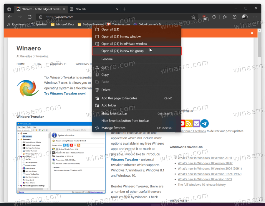 Edge Now Can Open Bookmarks As Tab Group