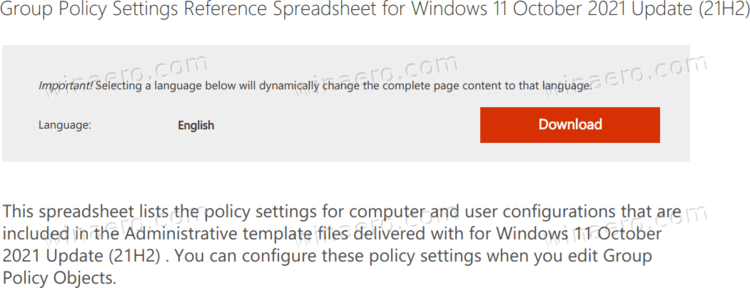 Windows 11 Administrative Templates Group Policy XLSX Spreadsheet