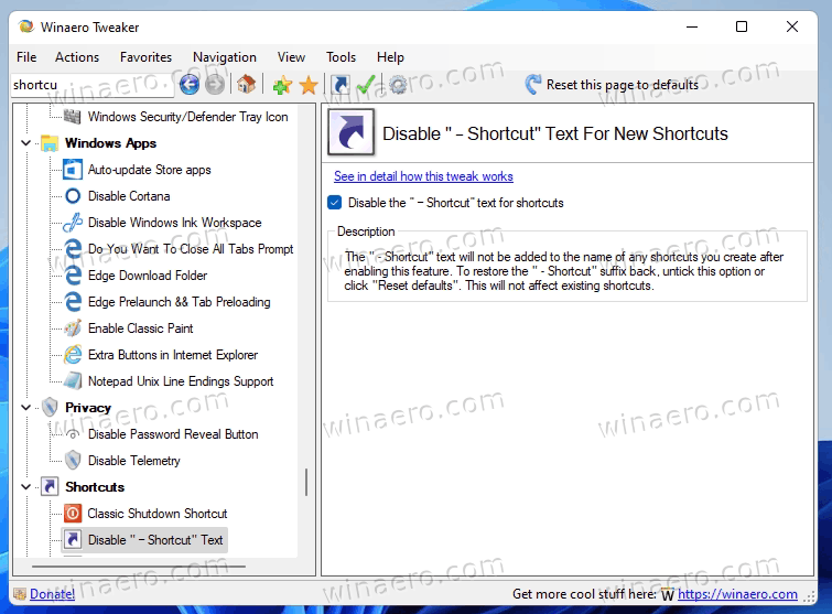 Disable The Shortcut Text Addition For Shortcuts In Windows 11